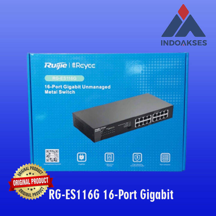 Switch Hub Ruijie RG-ES116G 16-Port Gigabit Unmanaged Metal Switch 10 ...