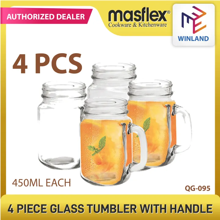 Masflex Original 450ml Glass 4 piece Glass Tumbler with Handle QG-095 ...