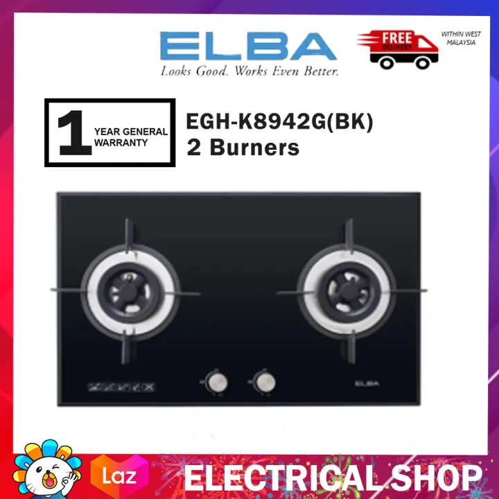 {FREE SHIPPING} Elba 2 Burners Built-In Glass Hob Cast Iron Support EGH-K8942G(BK) / EGH-K8942G ...