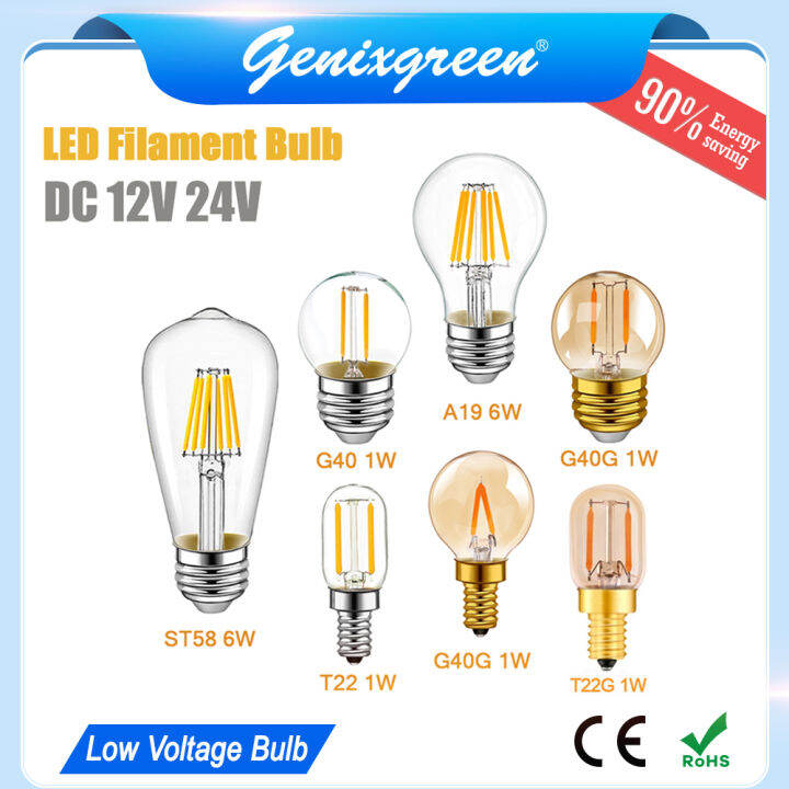 Bóng Đèn LED E27 DC 12V 24V Bóng Đèn Dây Tóc Điện Áp Thấp A19 G40 T22 ST58 Bóng Đèn Edison Led ...