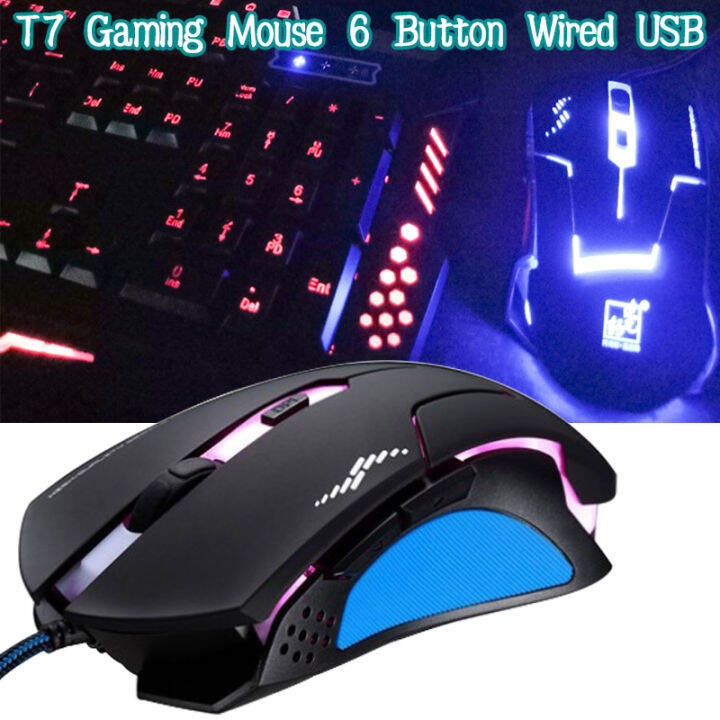 T7 Gaming Mouse 6 Button Wired USB 2400 DPI Optical Mouses Ergonomic ...