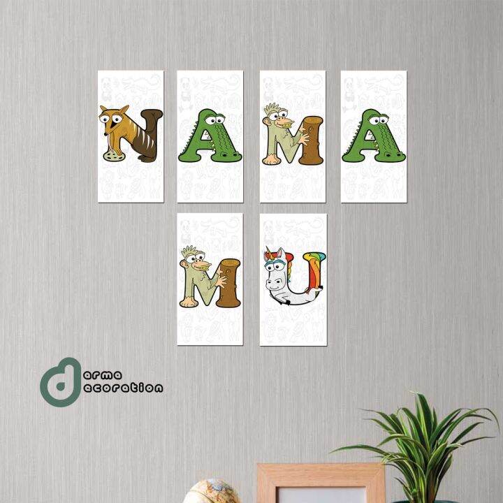 Hiasan Dinding Poster Kayu Edukasi Huruf Motif Binatang Lucu Wall Decor ...