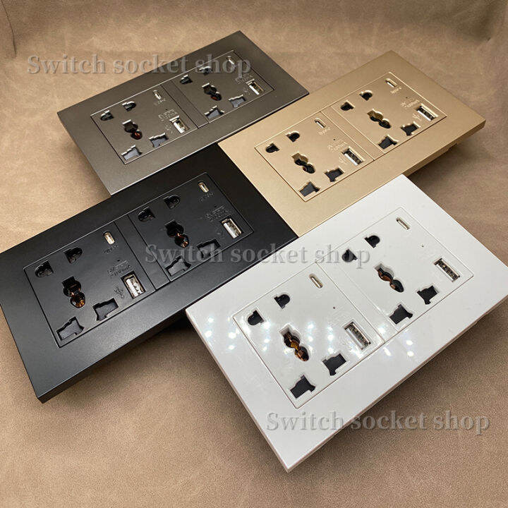 Type 146 double five-hole double USB+type-c luxury PC material switch ...