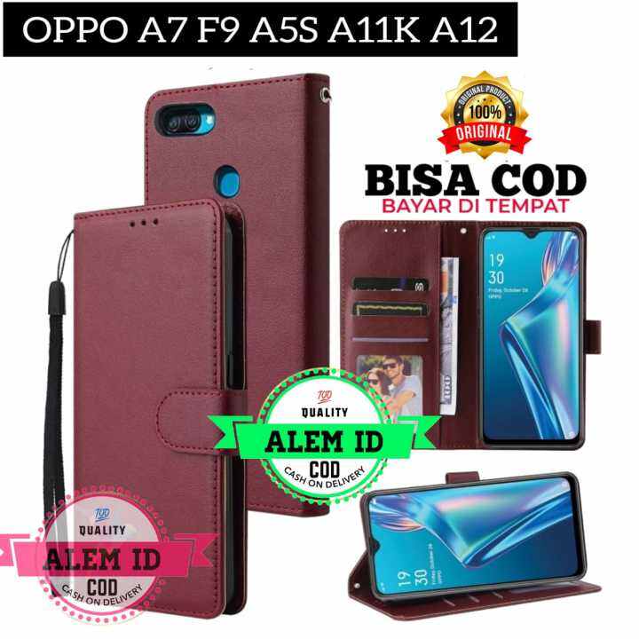 Leather Flip Cover OPPO A7 / A5S / F9 / A11K / A12 Casing Dompet Case ...