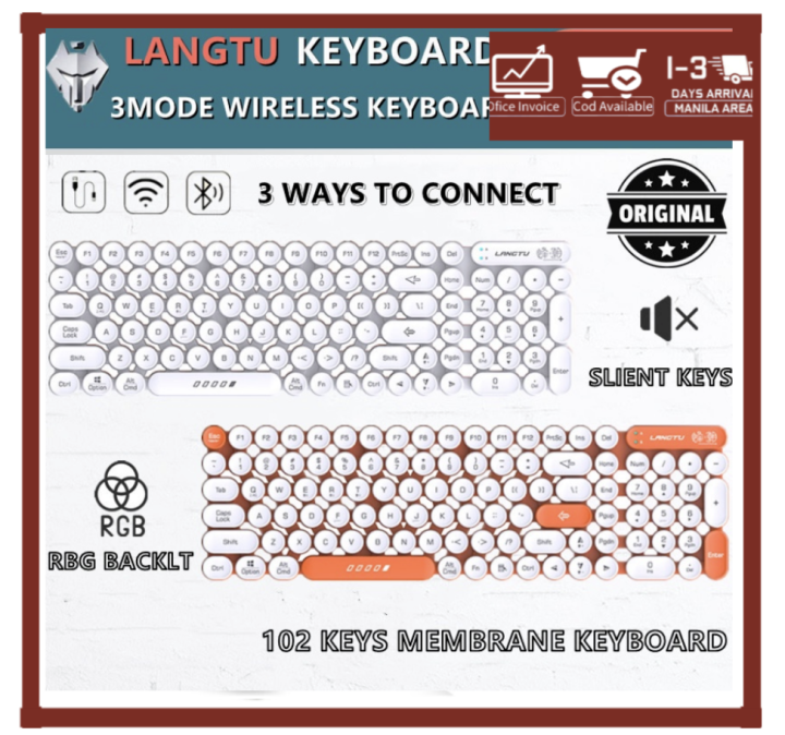 Langtu Og102 Membrane Slient Keyboard Honeycomb Hollow Keyboard 2 4g Wireless Bluetooth Keyboard