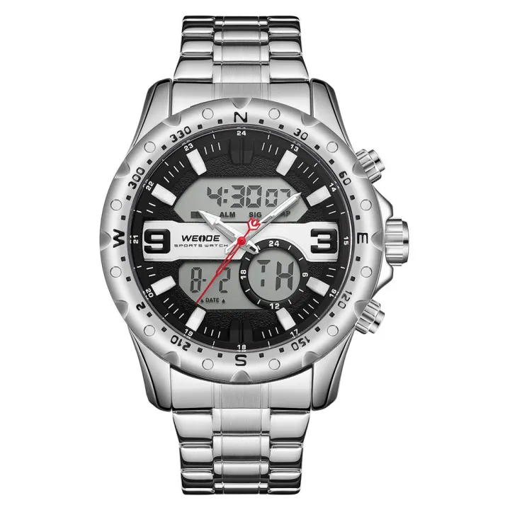 WEIDE Watch for Men's WH8502-1C-BLACK DIAL Silver Stainless Steel Strap ...