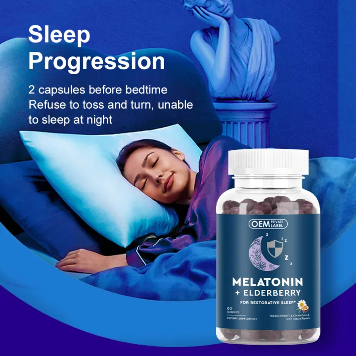 Melatonin Gummy Sleeping Pills for Adult Plant-Based Elderberry Candies ...
