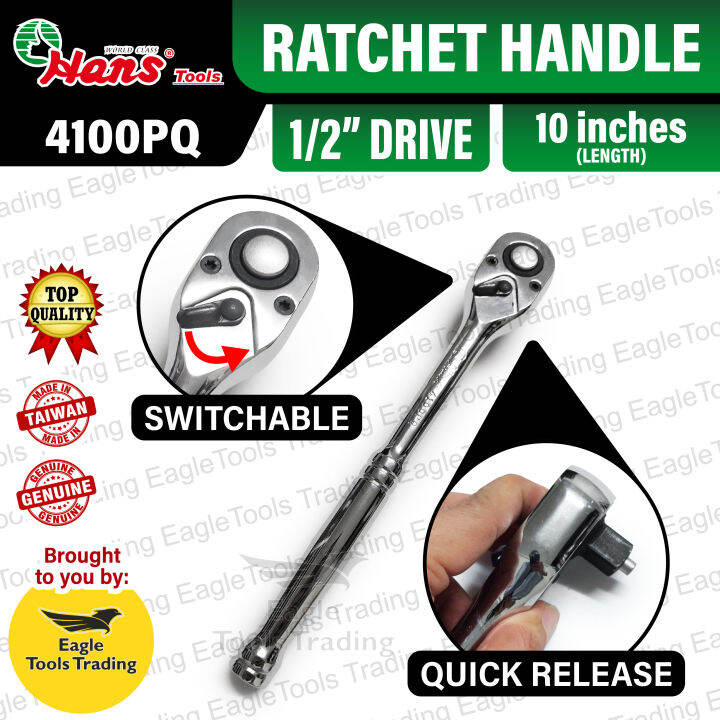 Hans 1/2" Drive Ratchet Handle 10" Long 4100PQ | Quick Release ...