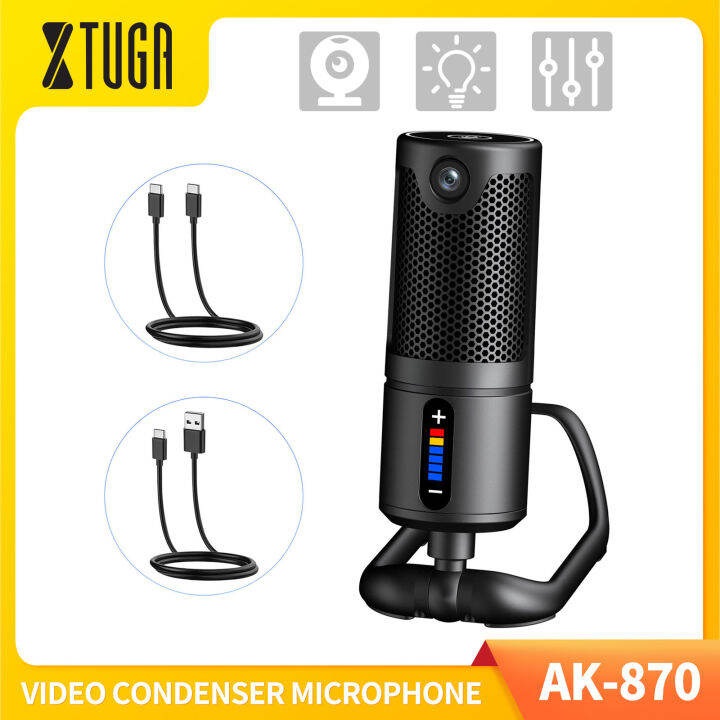 AK-870 XTUGA USB ไมโครโฟนคอนเดนเซอร์ด้วยปุ่มปิดเสียงการตรวจสอบเวลาแฝง ...