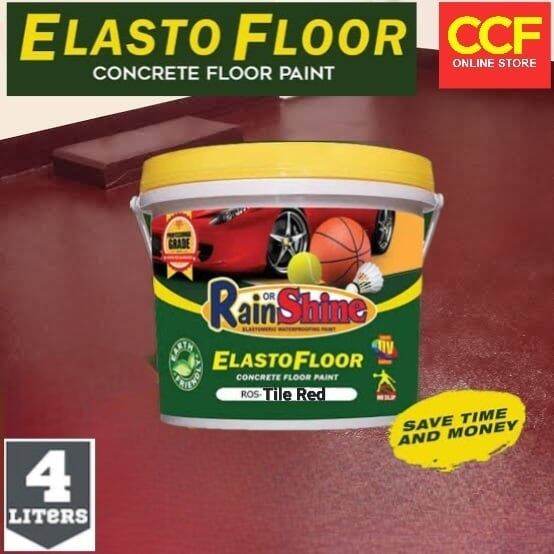 Rain or Shine Concrete Floor Paint Elasto Floor ElastoFloor Tile Red Waterbased 4 Liters Gallon ...