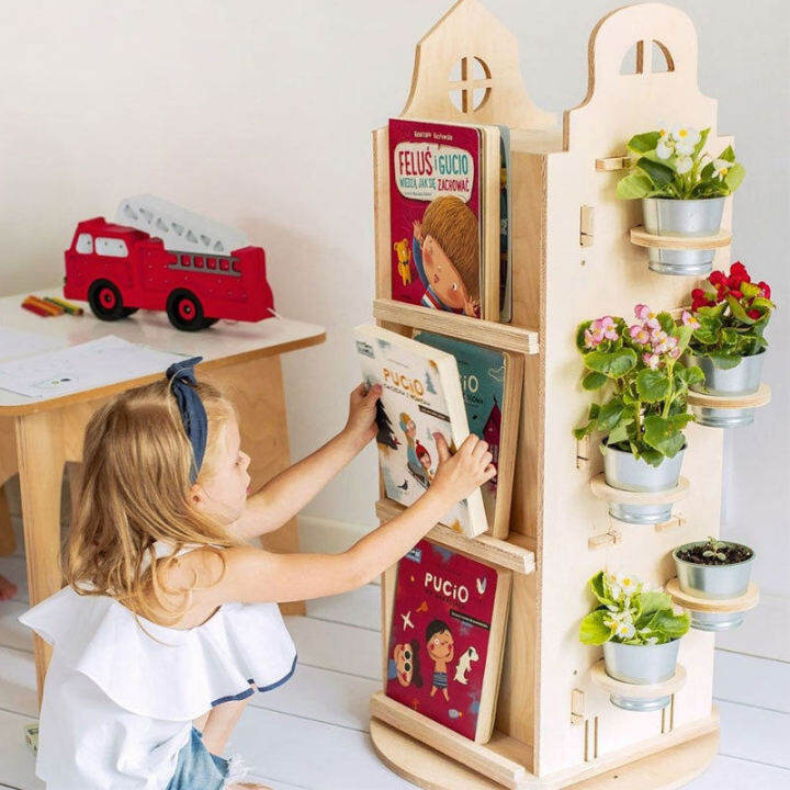 Books Binder 3 Tier Standing Bookcase Wooden Bookshelf Revolving Book ...