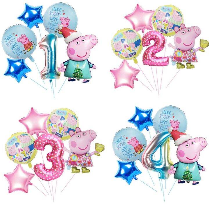 Peppa Pig Birthday Balloons 6pcs Cartoon George Peppa Anime Figures ...