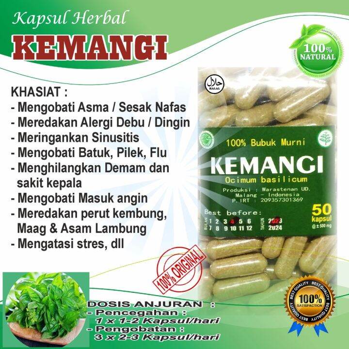 KEMANGI 50 KAPSUL / ASMA SESAK NAFAS BATUK PILEK SINUSITIS MERIANG ...