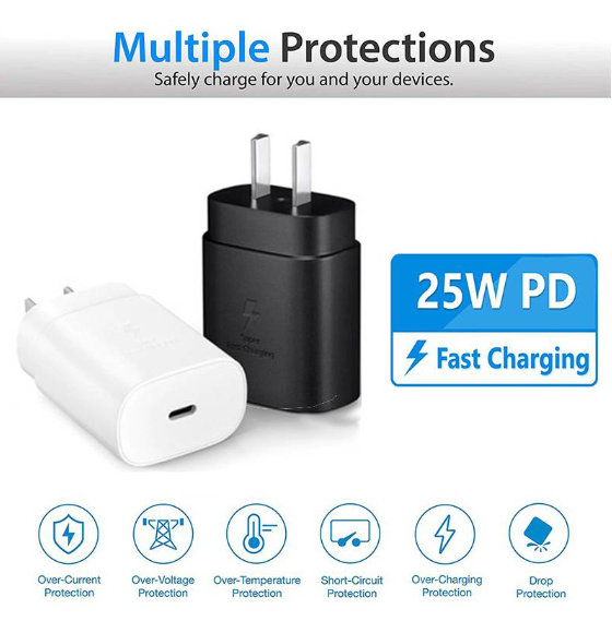 25W PD Adapter USB-C Fast Charging Travel Adapter (White , Black ...