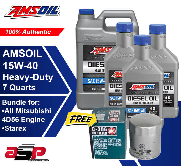 AMSOIL Heavy-Duty Synthetic Diesel Oil 15w-40 7 Quarts (6.62L) Bundle ...