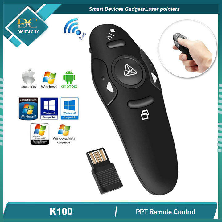 DIGITAL K100 2.4GHz Wireless Presenter Remote Presentation USB Control ...