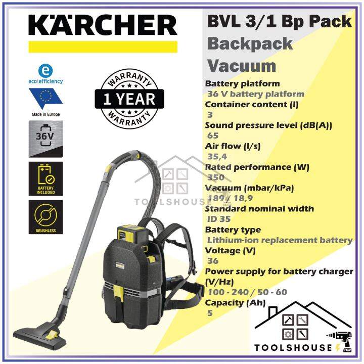 Karcher Battery-Powered Dry Vacuum BVL 3/1 Bp Pack Vacuum | Lazada