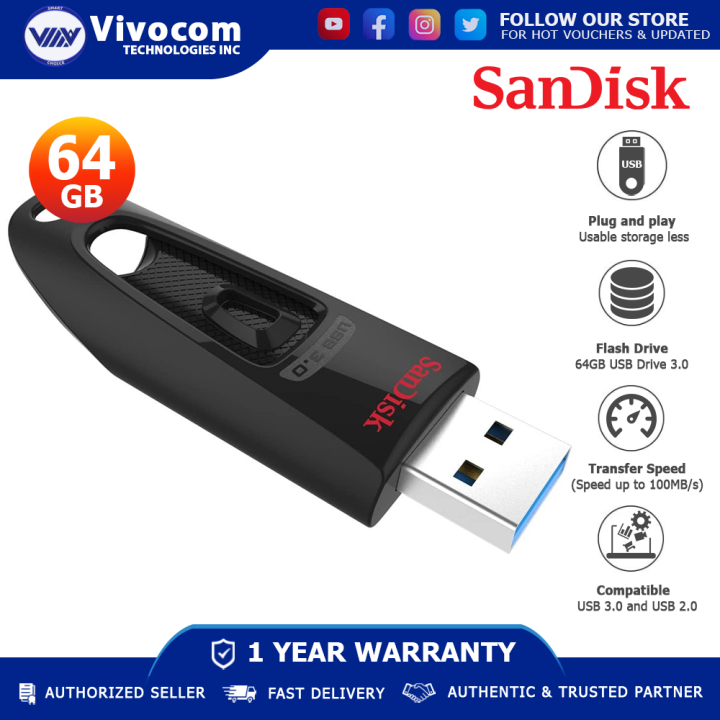 SanDisk Ultra 64GB Multi Region 3.0 USB Flash Drive SDCZ48-064G-U46 ...