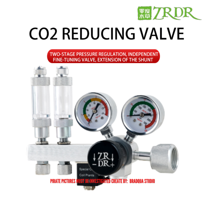 ZRDR Dual Stage CO2 Regulator Adjustable Output Pressure with DC Solenoid and Integrated High ...
