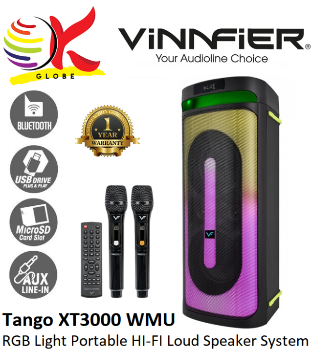 VINNFIER TANGO XT3000 WMU PORTABLE HI-FI LOUD SPEAKER WITH 2 WIRELESS MIC, MASTER VOLUME & MIC ...