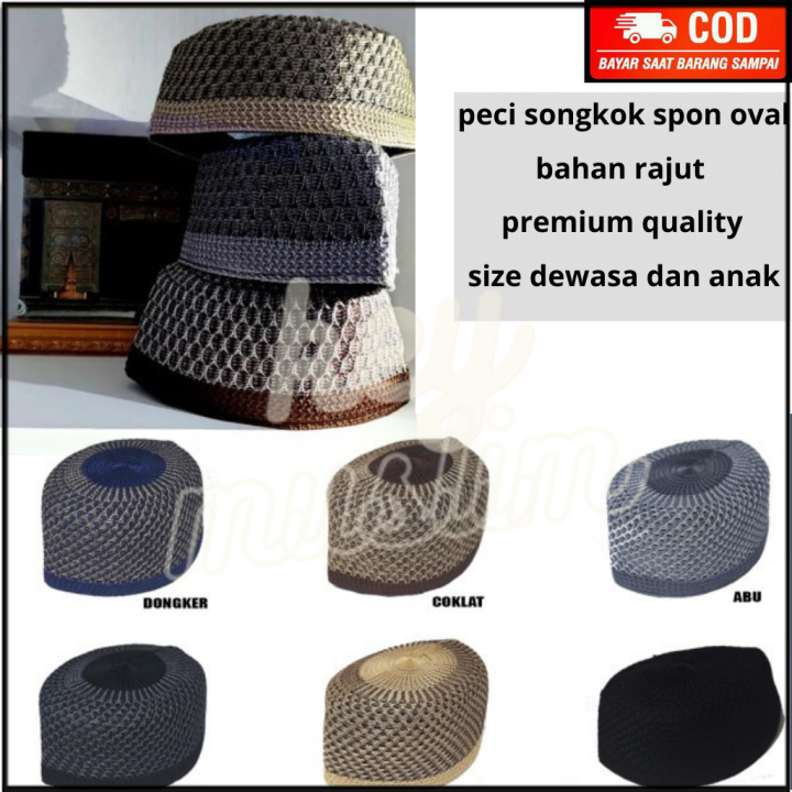 Peci Oval Songkok Haji Bahan Rajut Dalam Spon Tersedia Ukuran Anak Dan ...
