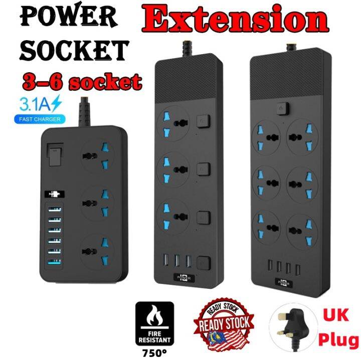 Power Socket Extension Plug USB Ports Charging Multiple Power Strip ...