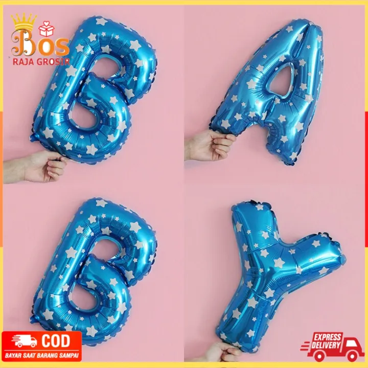 BRG Balon Foil Huruf Motif Bintang ±40cm Ballon Foil Abjad Alphabet ...