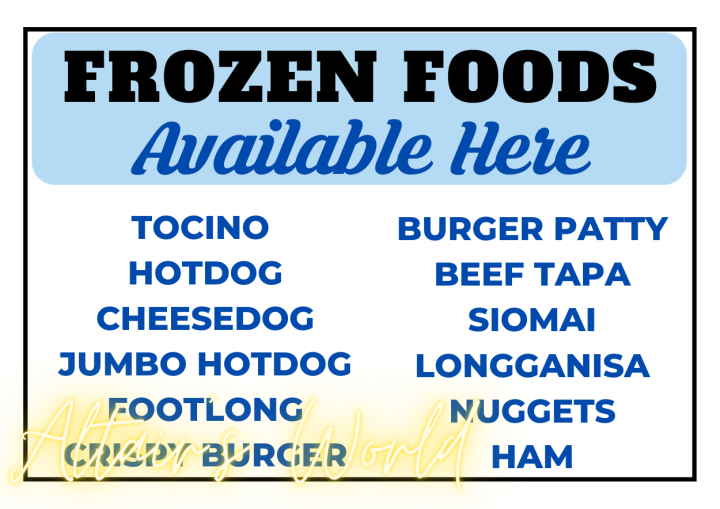 FROZEN FOOD SIGNAGE / FROZEN FOODS AVAILABLE HERE LIST / FROZEN ...