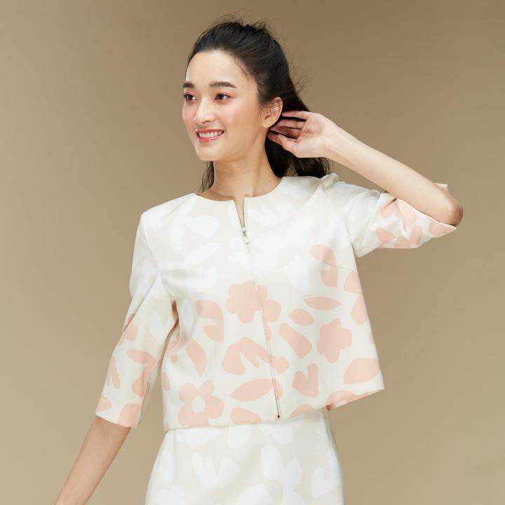 VANNSTOFF Signe Blouse เสื้อคอกลมแขนสามส่วนที่มาพร้อมกับผ้าลาย Original ของ Vannstoff | Lazada.co.th