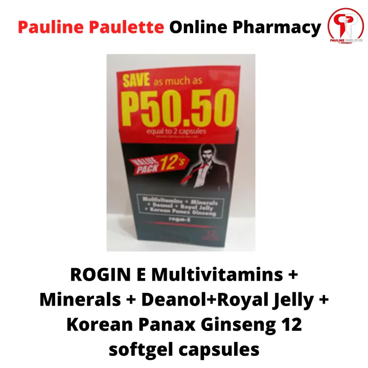 ROGIN E Multivitamins + Minerals + Deanol+Royal Jelly + Korean Panax Ginseng 12 softgel capsules ...
