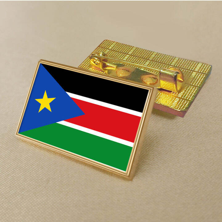 South Sudan flag pin 2.5*1.5cm zinc die-cast PVC colour coated gold rectangular medallion badge ...