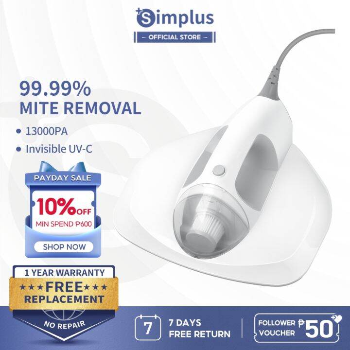 Simplus Dust Mite Vacuum Cleaner 13000Pa Anti-Allergy UV Ultrasonic Mite Removal for Bed Sofa ...