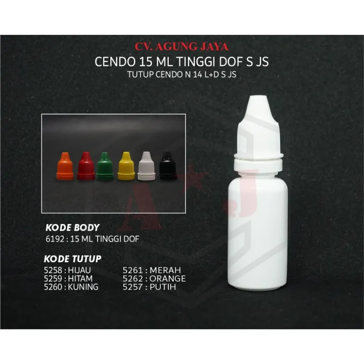 Botol Tetes 18 ml Putih segel /Tetes Mata Tutup Warna /Botol Cendo ...