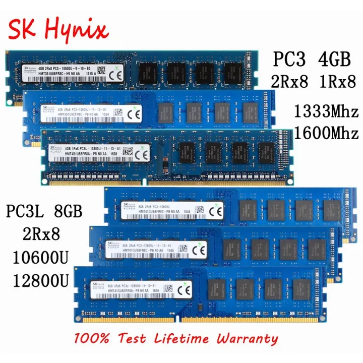 SK Hynix 4GB 8GB 1Rx8 2Rx8 PC3 PC3L 10600 12800 DDR3 DDR3L 1333Mhz 1600Mhz DIMM RAM Desktop ...