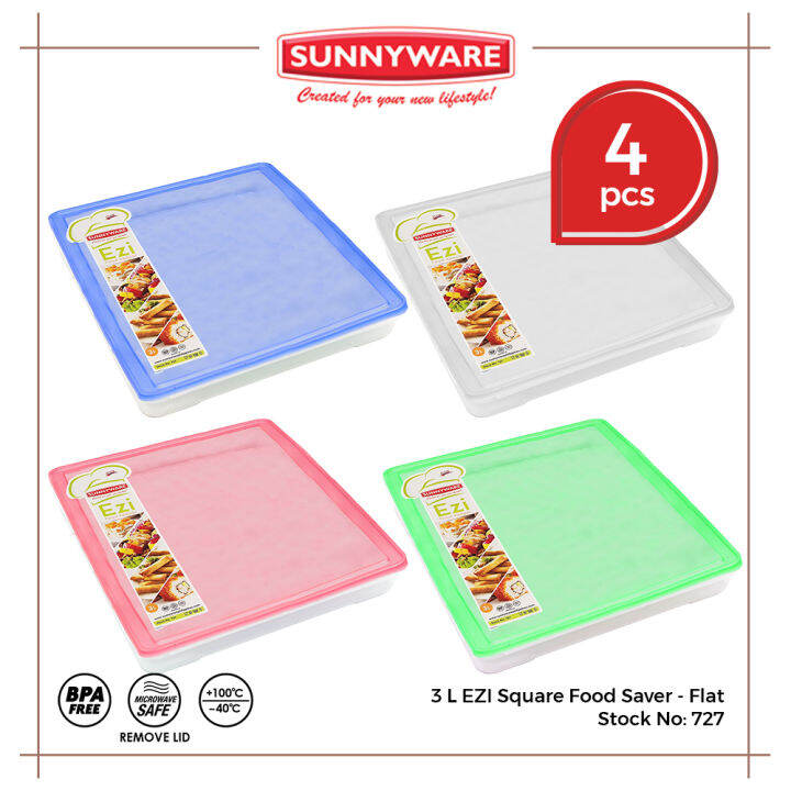 4pcs 3 L EZI Square Food Saver - Flat [Sunnyware 727] Food Keeper ...