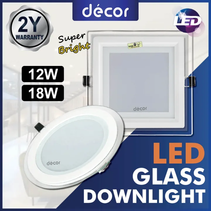 LED Downlight Glass Recess 12W 18W Round Square LED Recessed Light Down ...