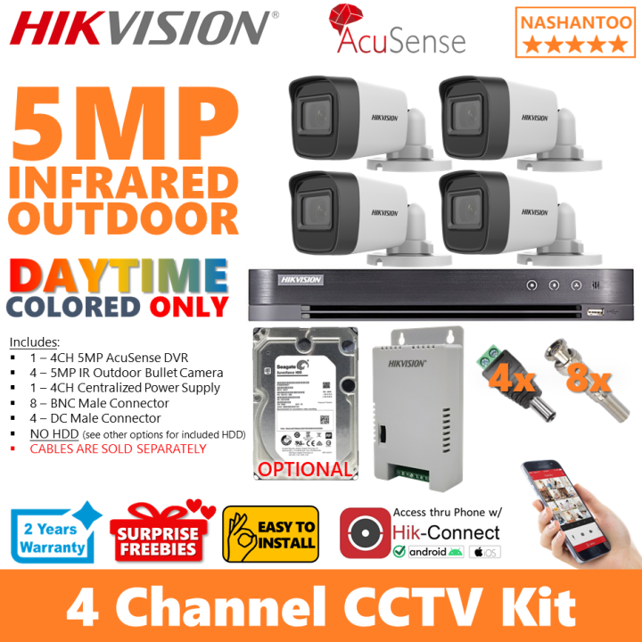 Hikvision 4Channel 5MP AcuSense IR 4Cameras Outdoor Bullet Turbo HD 4CH ...
