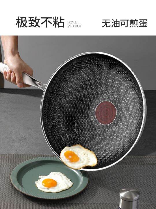 Sowe red dot stainless steel frying pan household titanium cooking no ...