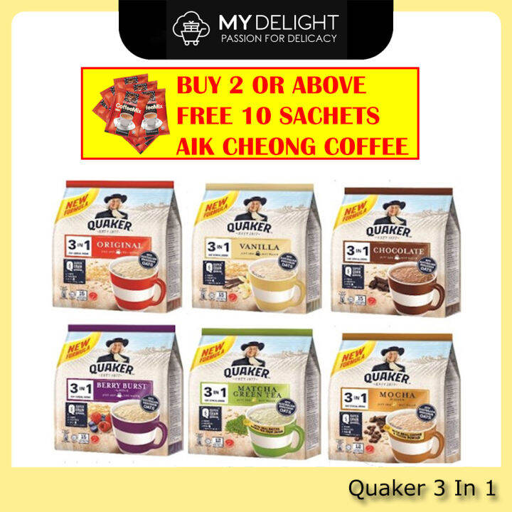 Quaker 3 in 1 Oat Cereal Drink Chocolate Mocha Vanilla Original Berry ...