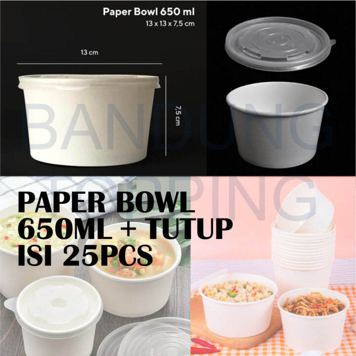 PAPER BOWL 650ml Tutup / Rice Bowl 22oz isi 25pcs | Lazada Indonesia