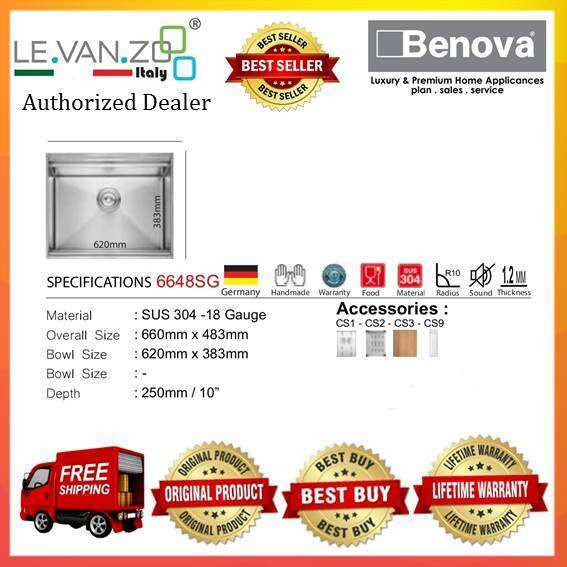 (HARI RAYA PROMO!!) Levanzo Single Bowl Stainless Steel Workstation Kitchen Sink 6648SG | Lazada