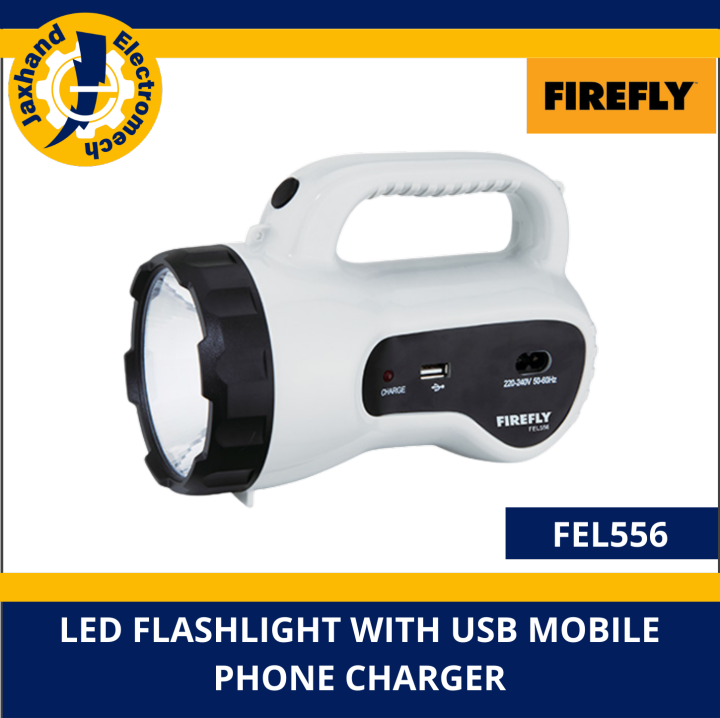 Firefly Led Flashlight with USB Mobile Phone Charger FEL556 Heavy Duty ...