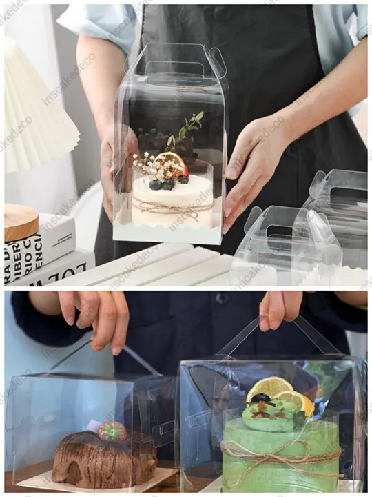 Ready Stock Portable Transparent PVC Cake Box, Hand Carry Cake Box 6 7 ...