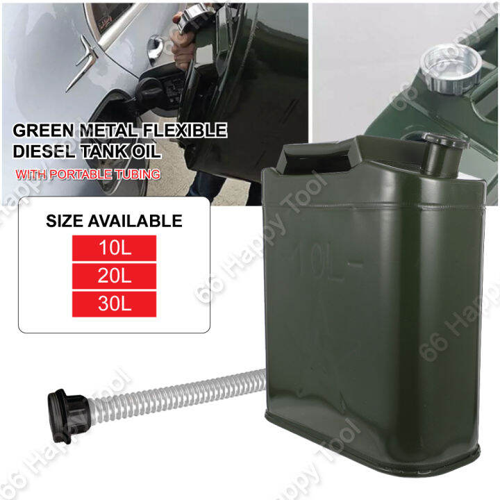 Green Metal Fuel Petrol Diesel Oil Tank 10L 20L 30L Free 39cm Portable ...