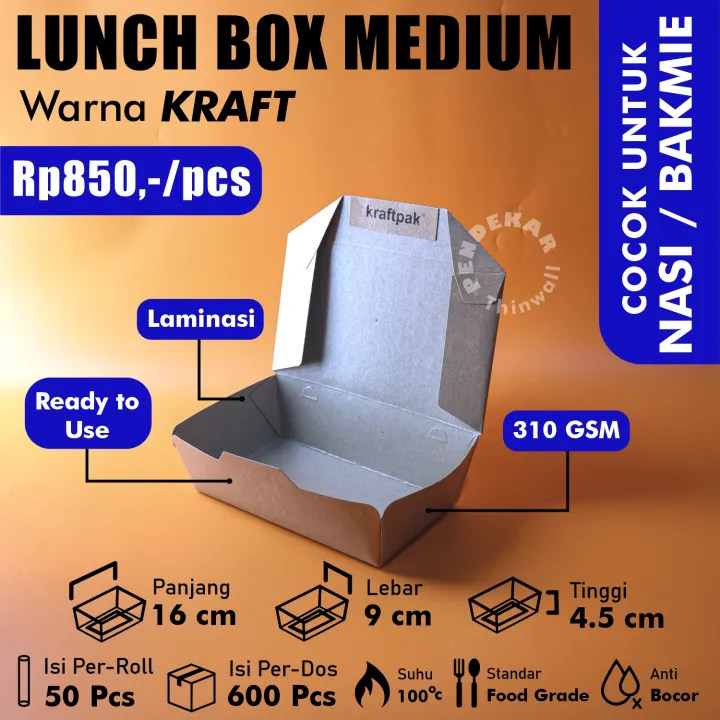 Paper Lunch Box M / Paper Lunch Box KRAFT / Kotak Makan Kertas Tebal ...