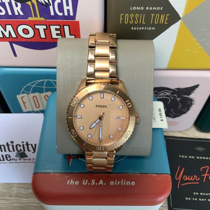 FOSSIL Dayle Three-Hand Date Rose Gold-Tone Stainless Steel Watch ...