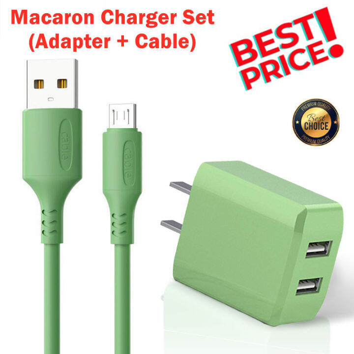 Macaron Color 2in1 Fast Charger Adapter with Cable 5V2A USB Universal Dual-port Charger Set for ...
