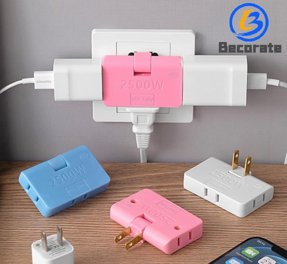 BECORATE Bendable Socket 3 Outlet Wall Adapter 180 Degree Multi Plug ...