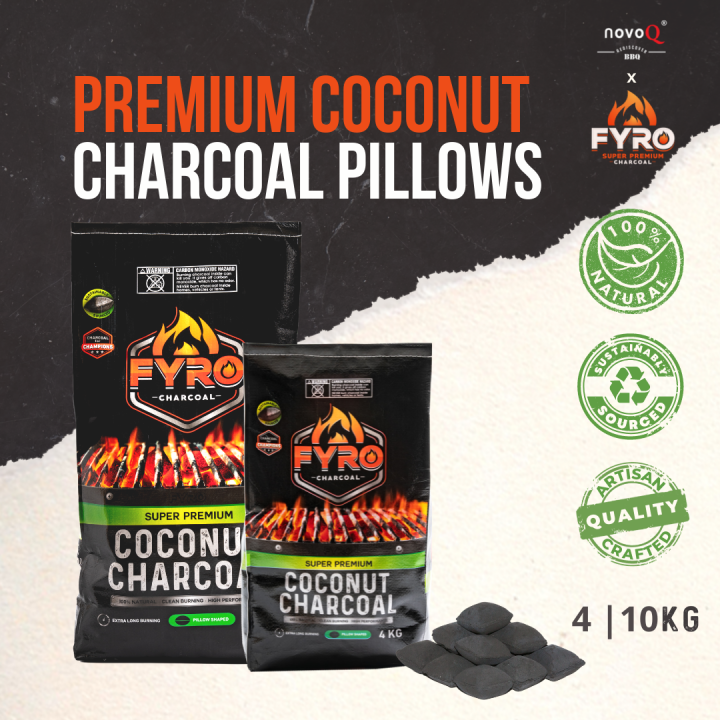 FYRO ถ่านอัดก้อนกะลามะพร้าว รูปทรง ลูกปัด/หมอน ไร้ควัน ติดทนนาน เหมาะสำหรับเตาบาร์บีคิว สเต็ก ...