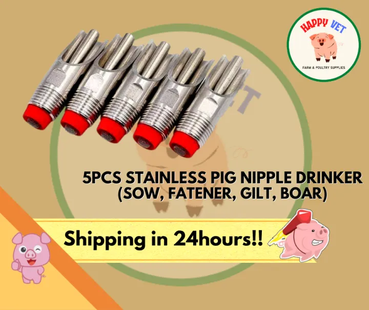 5 PCS Stainless Pig Nipple Drinker Red for Sow Fattener Gilt Boar ...